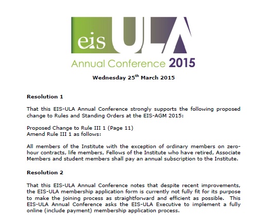 ULA Annual Conference 25 March 2015 - Resolutions | EIS